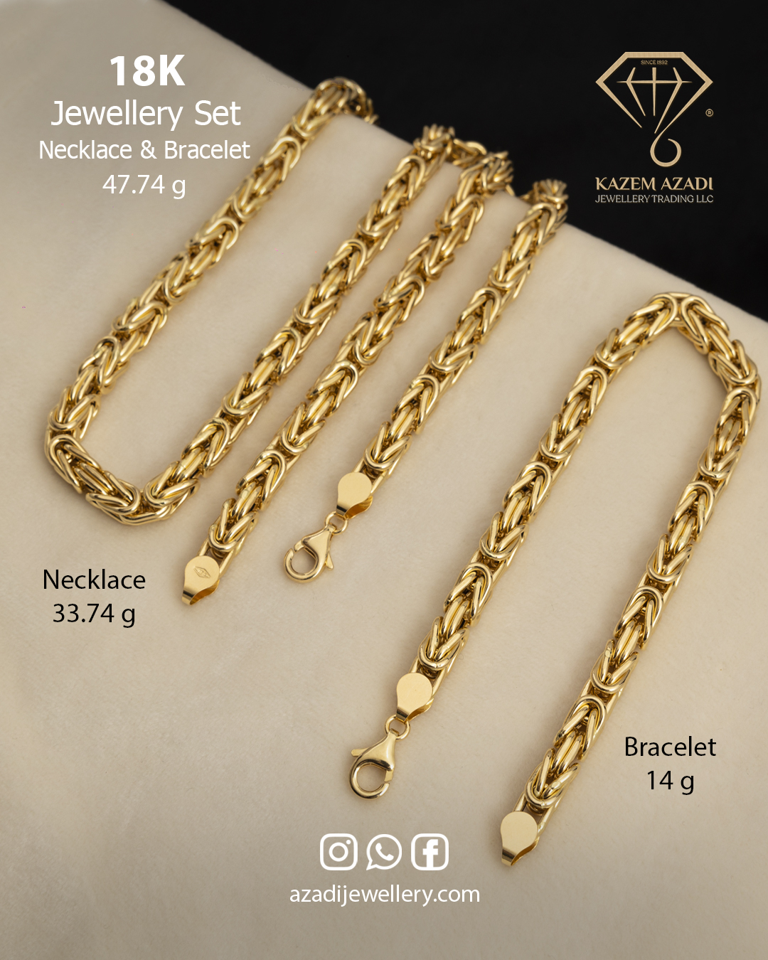 18K Gold Jewellery Half Set47.74g, KA-HS7047 | Kazem Azadi Jewellery